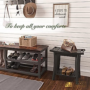 Bamboo Shower Bench Inside Shower Stool with Storage Shelf, Spa Bath Chair for Bathroom, Seat or Organizer for Living Room, Bedroom and Garden - Great for All Ages Unisex Elderly (Waterproof, Black)