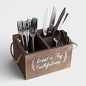Great Is Thy Faithfulness Utensil Caddy Desk Organizer, 10.25 x 10.25, Brown