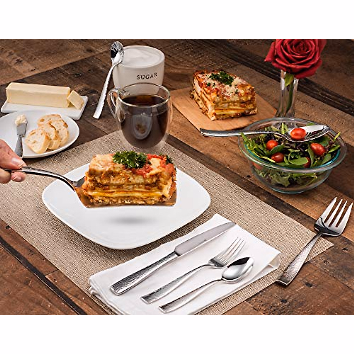 Hudson Essentials 8-Piece Hammered 18/10 Stainless Steel Flatware Serving Utensil Set - Hostess Silverware with Cake Knife & Cake Server