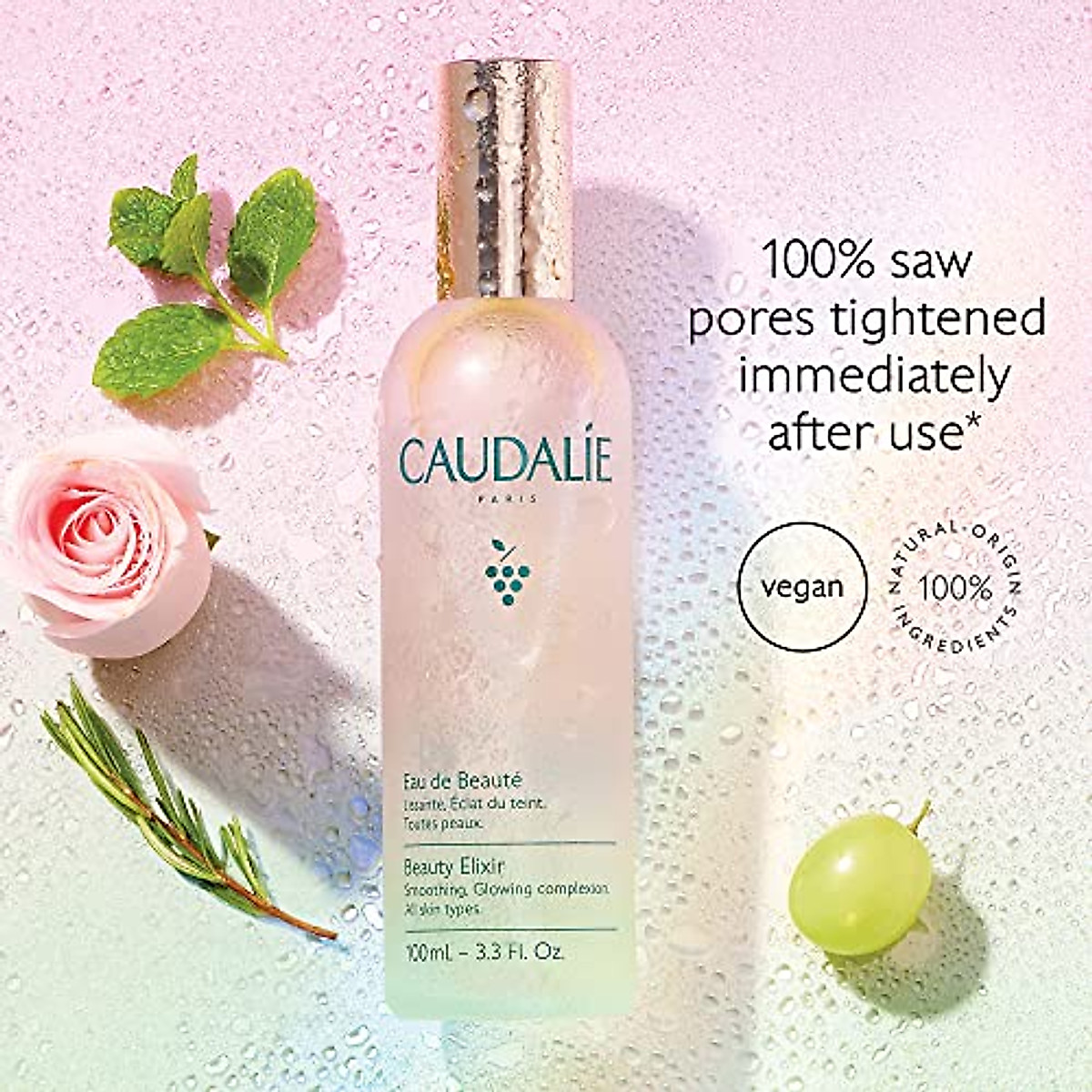 Caudalie Beauty Elixir Face Mist: Toner That Tightens Pores + Reduces Dullness + Sets Makeup, Full Size, 3.3 oz