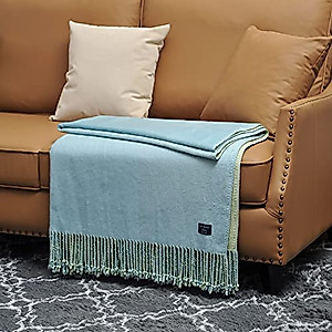 EP Mode Reversible Fringed Mulberry Silk Throw Blanket for Sofa (Crystal Blue/Lime)