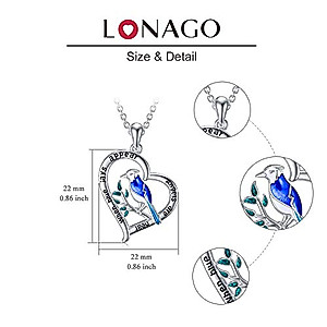 LONAGO 925 Sterling Silver Blue Jay Necklace Bluebird of Happiness Pendant Jewelry Our Love Never Dies Gifts for Women Mom (Blue Jay)
