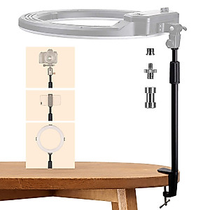 TARION Desktop Light Stand with 1/4" 3/8" Screws for Ring Light Tabletop Mount L Shape Clip Stand Adjustable 14-25in/35-64cm for Live Streaming Photograpghy Videograpghy Film Shooting Virtual Meetings