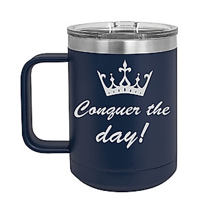 LAS VILLAS DESIGNS Personalized 15 oz Vacuum Insulated Mug | Fully Customizable (Navy Blue)