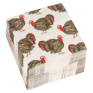 100 Pack Turkey Thanksgiving Cocktail Napkins for Party Supplies (5 x 5 In)