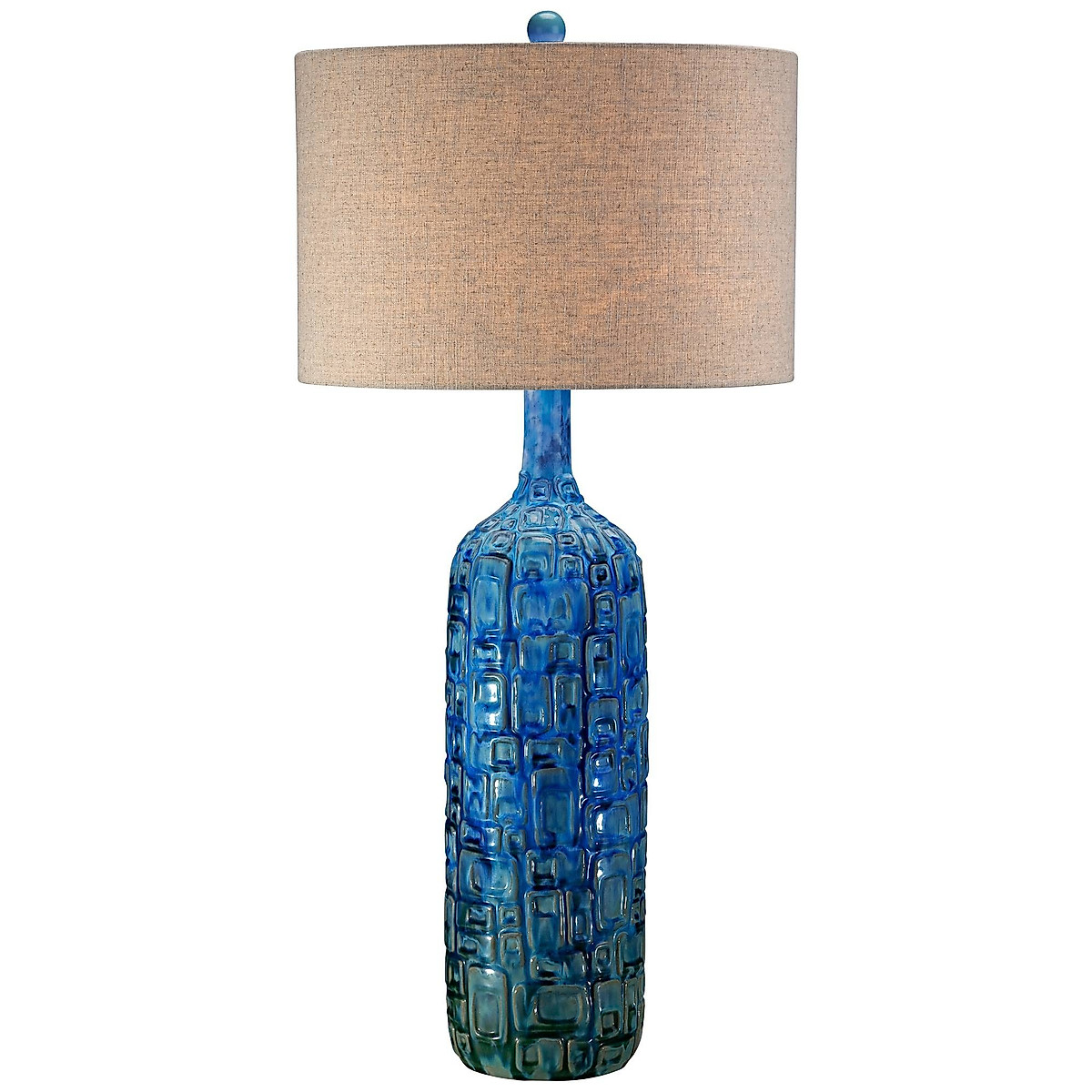 Possini Euro Design Mid Century Modern Style Table Lamp with Table Top Dimmer 36" Tall Teal Glaze Ceramic Tan Linen Drum Shade for Living Room Bedroom House Bedside Home Entryway (Colors May Vary)