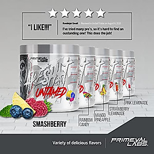 Primeval Labs Ape Untamed Pre Workout Energy Drink Powder, 40 Servings Smashberry | Max Support for Pumps & Focus | Increased Performance | Nitric Oxide Production with L-Citrulline, Beta Alanine