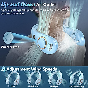 Neck Fans Portable Rechargeable-Foldaway Neck Fan with Mist,Personal Fan for Neck Wearable Hanging around,Cordless Neck Coolers for Female Male Kids Dad Mom Extremely Hot Weather Indoor Outdoor Blue