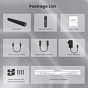 Sound Bar, Bestisan 80W Home Theater Soundbar System with HDMI-ARC Function, Wired and Wireless Bluetooth 5.0 Audio Speaker (Treble/Bass Adjustable,34-Inch, Wall mountable)