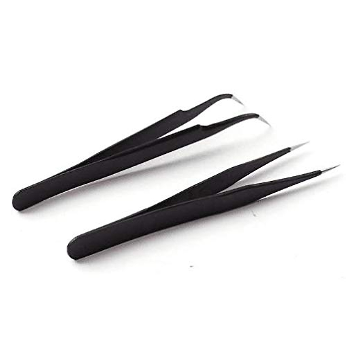 2pcs Tweezers Set Anti-static Stainless Steel for Ingrown Hair Curved Straight Professional Slant Tip &Splinter Tip Remover Tweezer