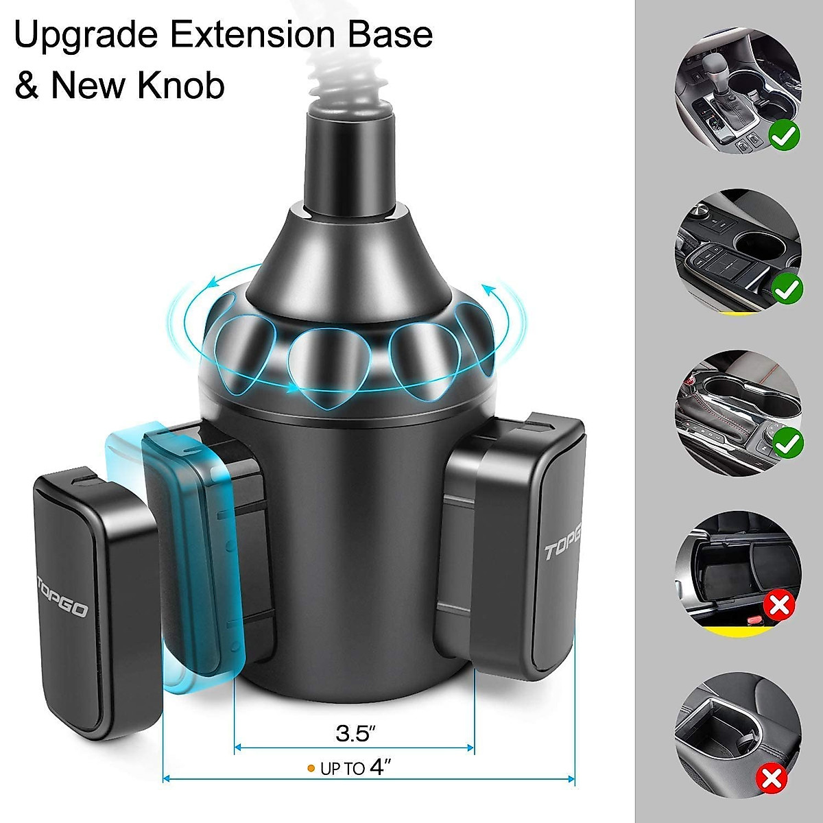 TOPGO Car Cup Holder Phone Mount, Adjustable, Fits iPhone 14 Pro Max/13/xs/11/8plus/6s/samsung Galaxy S10/S9+/S8 Plus/S7 Edge/Note9, Black