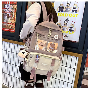 Kawaii Backpack Aesthetic Laptop Bag Large Capacity School Bag 17in Cute Bookbag Backpacks for Girls with Badge&Cute Pendant Pink1