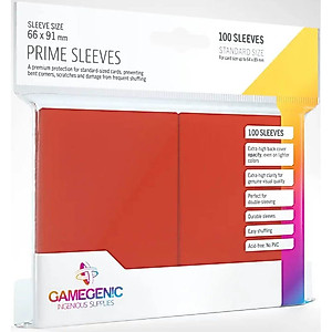 Prime Standard-Sized Card Sleeves | 100 Pack of 66 mm by 91 mm Card Sleeves | Premium Quality Card Game Holder | Use with TCG and LCG Games | Extra High Clarity | Red Color | Made by Gamegenic