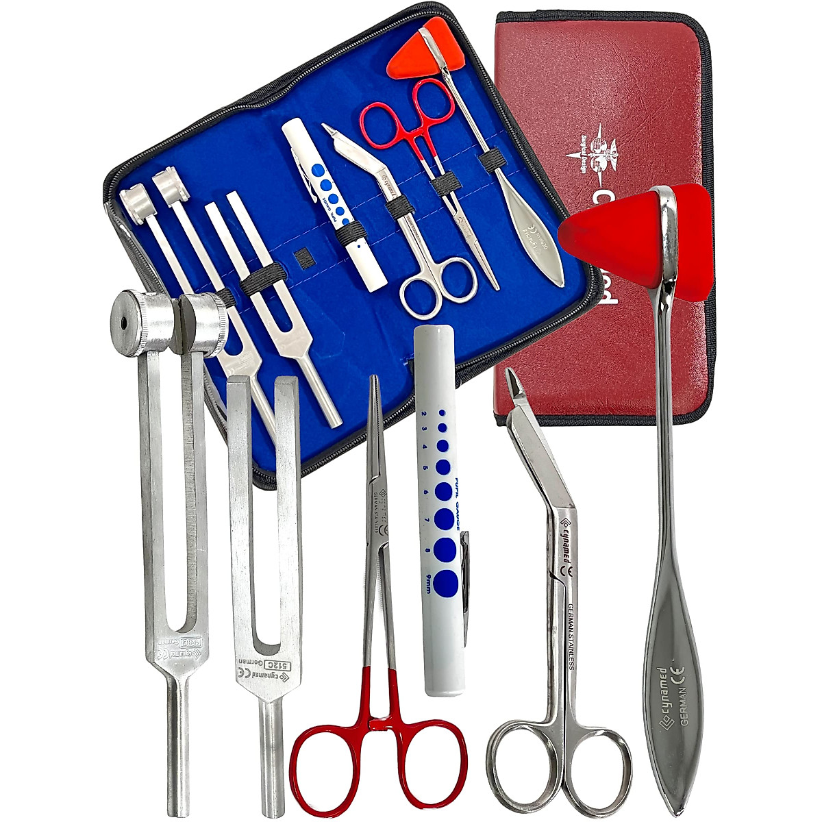 Reflex Hammer Diagnostic Set Reusable Penlight Tuning Forks Scissors 6 Pcs German Cynamed