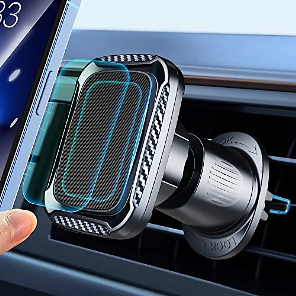 Magnetic Phone Holder for Car, Car Phone Holder Mount, Upgraded Metal Longer Hook Clip Fit More Vent Car Mount , Strong Magnets Phone Mount for Car Vent, for All Cell Phones Tablets Gifts for Men