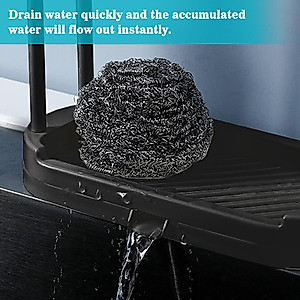 MUUBOOX Kitchen Sink Rack Tray Organizer Stand for Sponge, Dish Cloth, Rag, Brush, Scrubber Storage and Organization (Black)