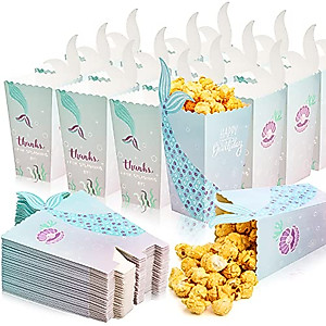 Yesland 120 Pcs Popcorn Boxes, 4.75 Inches Tall Mini Blue Mermaid Popcorn Containers Boxes Open-Top Paper Popcorn Bags Individual Servings for Movie Theater Night, Carnival, Girl's Birthday
