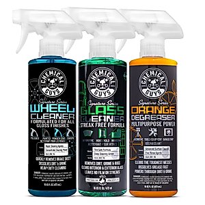 Chemical Guys CLD_203_16 Signature Series Wheel Cleaner,Blue, 16 oz with Signature Series Orange Degreaser, 16 oz with CLD_202_16 Signature Series Glass Cleaner,16 fl.oz