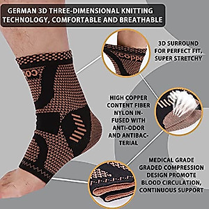LISEPWU Copper Ankle Brace, Copper Infused Ankle Support Compression Sleeve for Men & Women, for Foot Pain Relief,Sprained Ankle, Achilles Tendonitis,Recovery, Daytime or Night Use(XL)