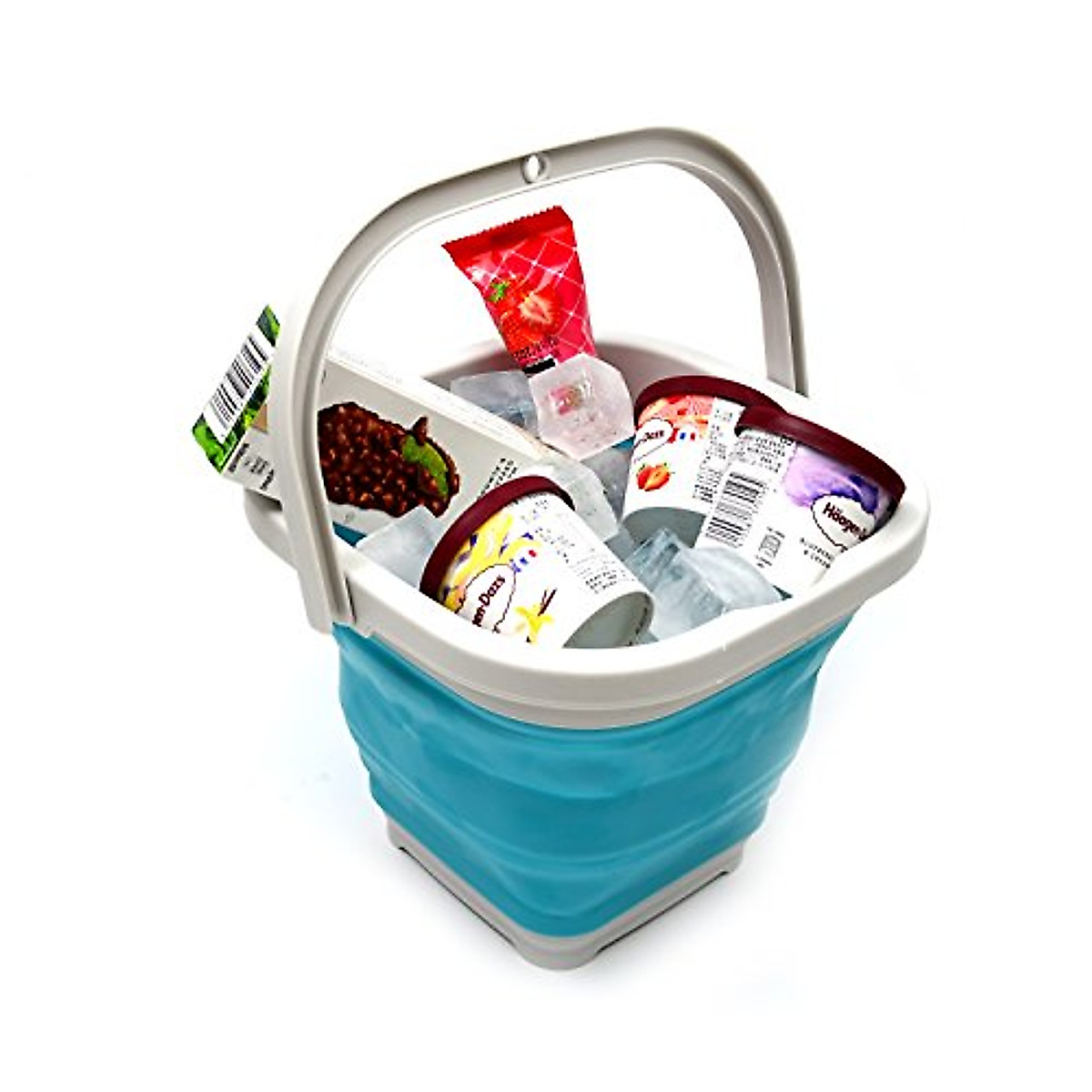 SAMMART 5L (1.3 Gallon) Sqare Collapsible Plastic Bucket - Foldable Square Tub - Portable Fishing Water Pail - Space Saving Outdoor Waterpot (1, Bright Blue)