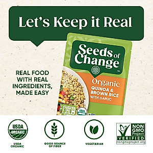 SEEDS OF CHANGE Organic Quinoa & Brown Rice with Garlic, Microwaveable Ready to Heat, 8.5 Ounce (Pack of 12)
