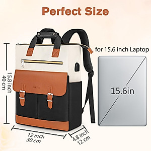 Convertible Tote Backpack Women, 15.6 Inch Slim Laptop Backpack Lightweight with USB Charging Port, Wide Top Open College School Bookbag Casual Elegant Daypack Computer Bag for Girls Ladies Students