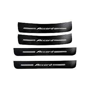 Car Door Sill Stickers for Honda Accord Threshold Protector Carbon Fibre Leather (black)