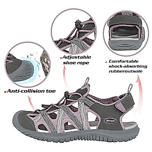GRITION Hiking Sandals Women Athlatic Outdoor Sandals Protective Topcap Waterproof for Beach Summer，Water Shoes Athletic Sport Walking Sandals 8US/39EU Pink