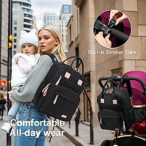 PAOIXEEL 18 Pockets Diaper Bag Backpack with Wet Pockets, Stroller Clips, Convertible Tote Backpack, Black