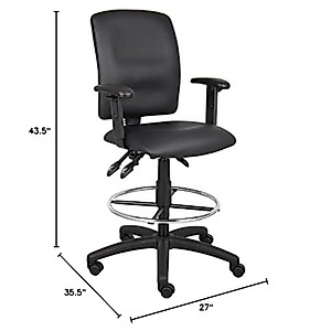 Boss Office Products Multi-Function LeatherPlus Drafting Stool with Adjustable Arms in Black
