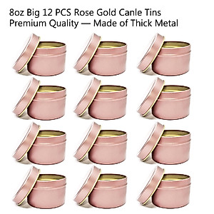 Unixing Rose Gold Candle Tins 8oz, 12Pcs Candle Tins for DIY Candle Big Candle Container Tins for Candle Making Rose Gold Cantainer Tins