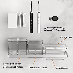 vacane Shelves Wall Mounted Bathroom Shelving Pack of 3,Wall Mounted Toiletry Organizer,Toothbrush Holder Cosmetic Organizer with Towel Holder Adhesive Bathroom Wall Caddy No Drilling