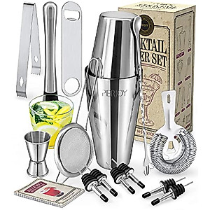 Perjoy Cocktail Shaker Set, 16 Piece Bartender Kit, Cocktail Shaker, Stainless Steel Bar Set Accessories, Coktail Set, Boston Shaker, Drink Mixer Shaker, Bartending Bar Tools with Muddler Spoon Jigger