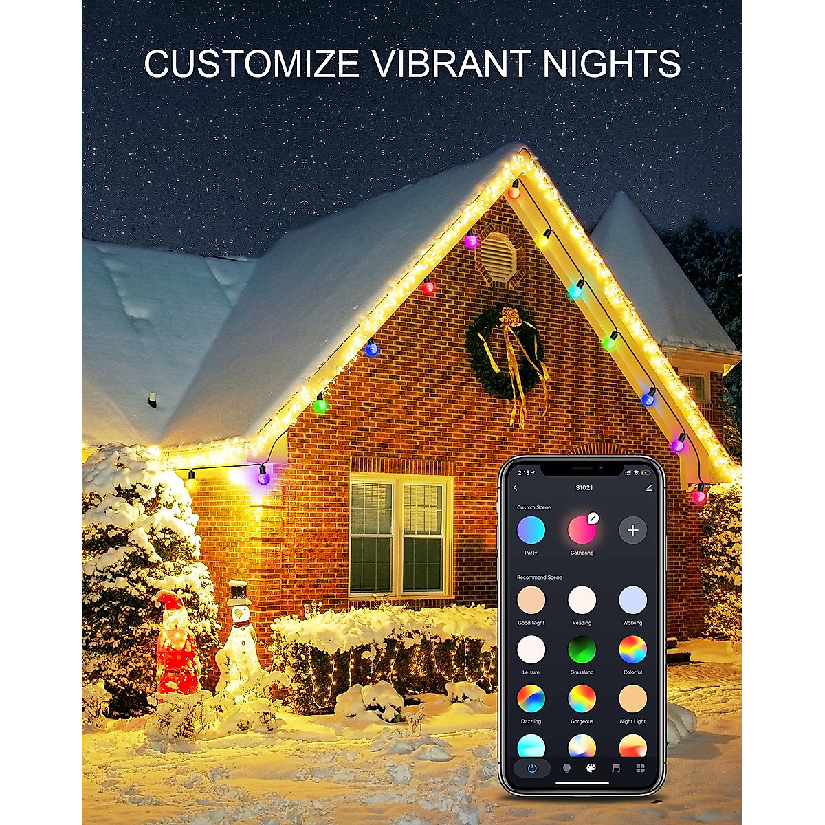 ASAHOM Smart LED Outdoor String Lights, 50ft G40 RGB Globe Patio Lights, 25 Shatterproof Multi-Color LED Bulbs, Voice & WiFi APP Control, Waterproof Connectable Hanging Lights for Garden Party Decor