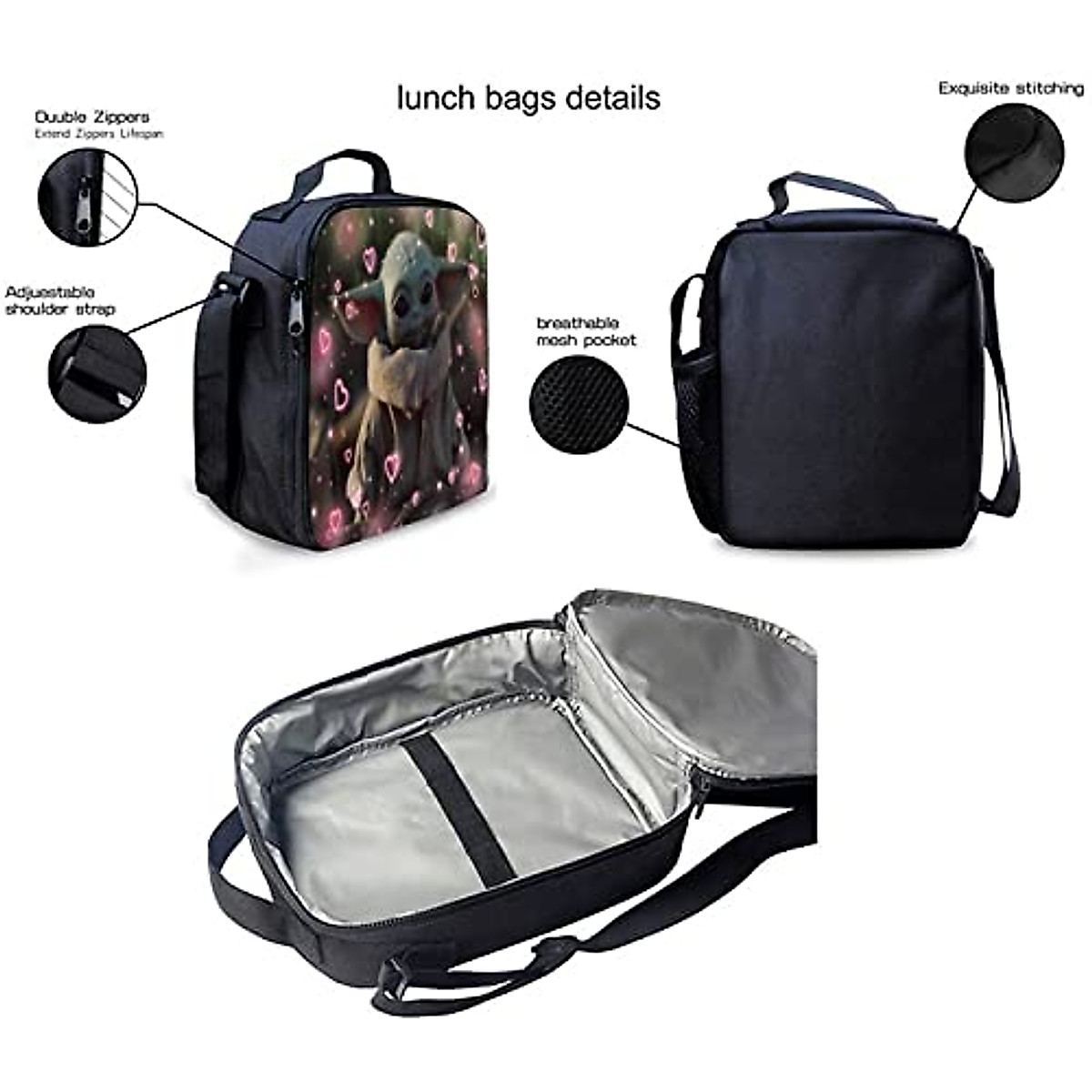 BOABIXA A Three-piece Yo-da Cartoon Backpack,with Stationery Bags,meal Bags.Star Wars Backpack Set for Girls,boys,student.