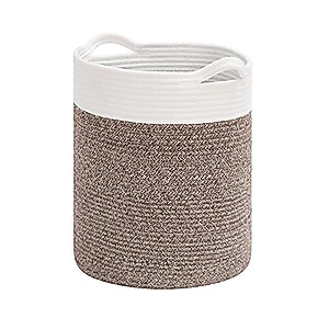 INDRESSME Cotton Rope Basket for Yoga Mat, Baby Laundry Basket for Toy, Towel, Clothes, Blankets, Woven Basket for Nursery Room, Living Room, 15 x13 inches, Brown