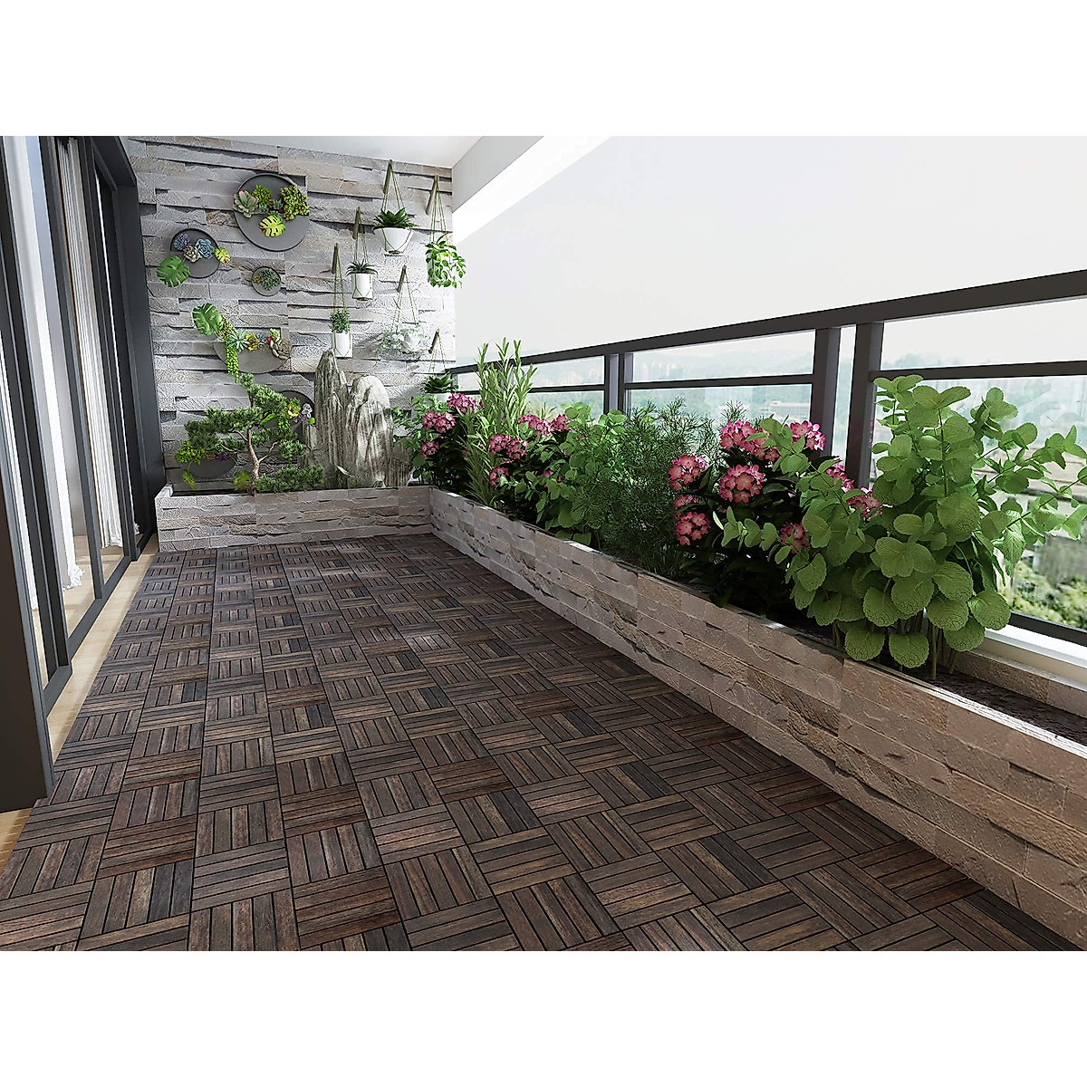 Interbuild Acacia Hardwood Interlocking Patio Deck Tiles, 12" × 12" (Pack of 10), Easy to Install Floor Tile for Both Indoor & Outdoor Use - Espresso