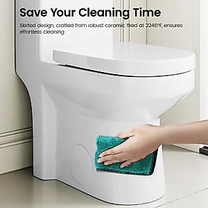 Compact One Piece Toilet for Bathroom, Space-Saving Powerful Dual Flush Round Small Toilet, Average 1.28 GPF, Skirted Toilet with Upgraded UF Quiet & Soft Close Seat (12" Rough-in Toilet)