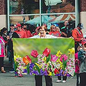 Spring Summer Flowers Daffodils and Tulips Flag 3x5 Ft Large Sewn Polyester Banner Outside Hanging Standard Flag for Yard Garden Lawn Holiday