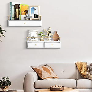 dreampossible Floating Shelves for Wall Storage, Wall Mounted Bathroom Shelf with Drawers Set of 2, Rustic Wood Floating Drawers for Living Room, Kitchen, Wall Decor, Plants, Books