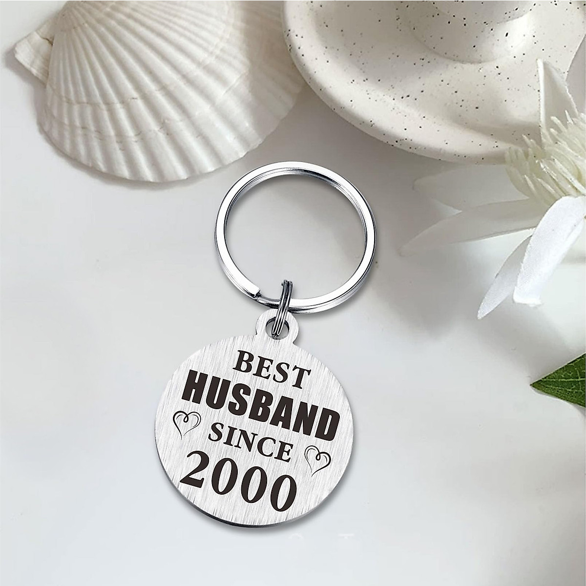 TANWIH 25th Wedding Anniversary Keychain Gifts, Best Husband Since 2000, 25 Year Anniversary Decoration for Him Men