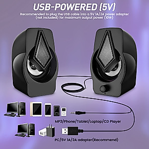 Bethefur Computer Speakers, Gaming Speakers with RGB Multi-Light Rhythm Modes, PC Computer Stereo Speaker Easy-Access Volume Control, 2.0 Channel USB Speakers for Desktop, PC, Laptop, Tablets (5Wx2)