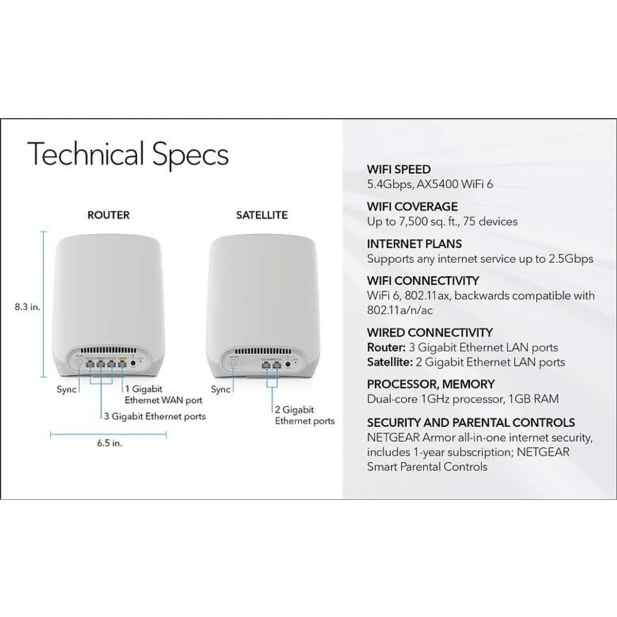 Netgear RBK763S-100NAS Orbi Tri-Band WiFi 6 Mesh System Router + 2 Satellites