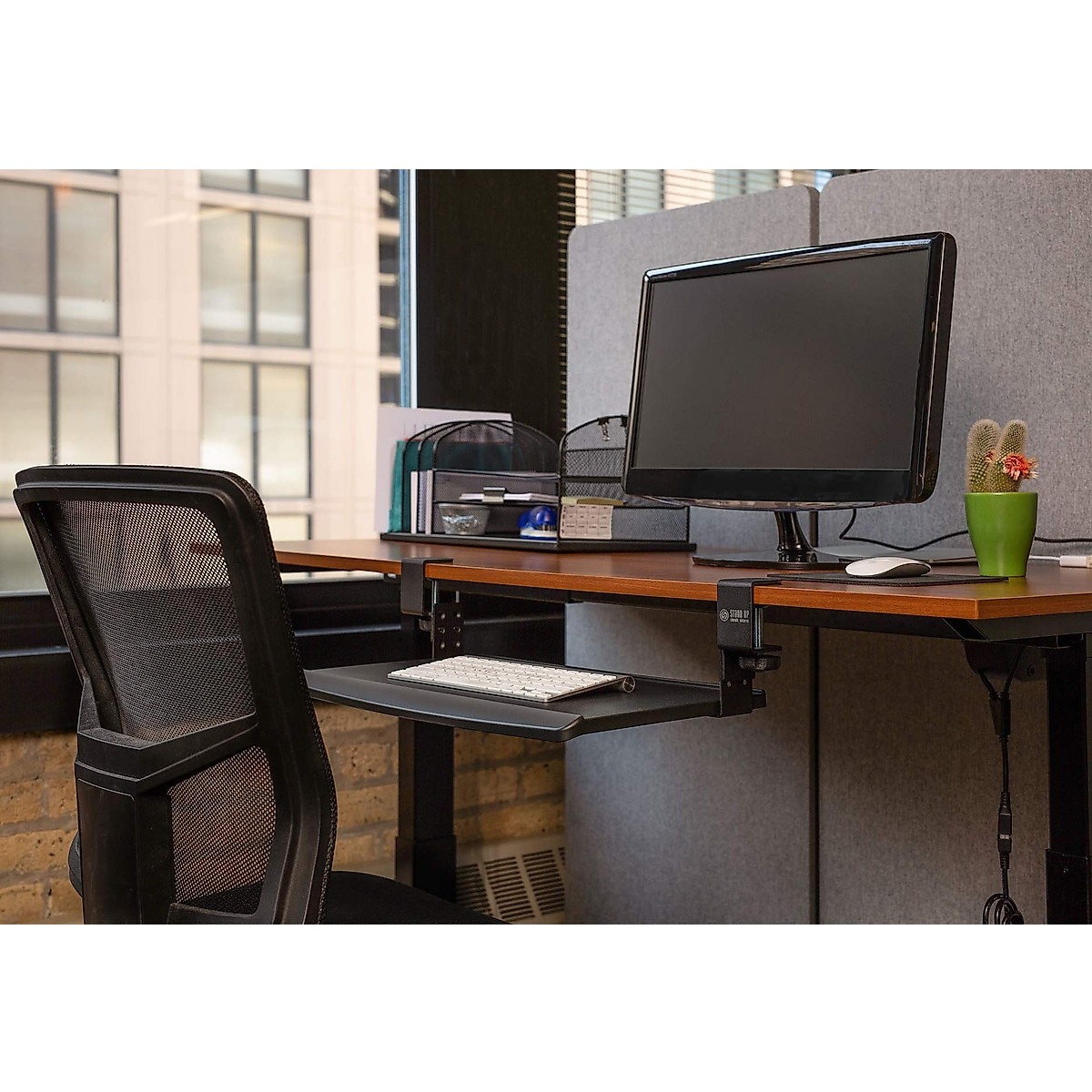 Stand Up Desk Store Large Clamp-On Retractable Adjustable Height Under Desk Keyboard Tray | for Desks Up to 1.5" (Large, 33" Wide)
