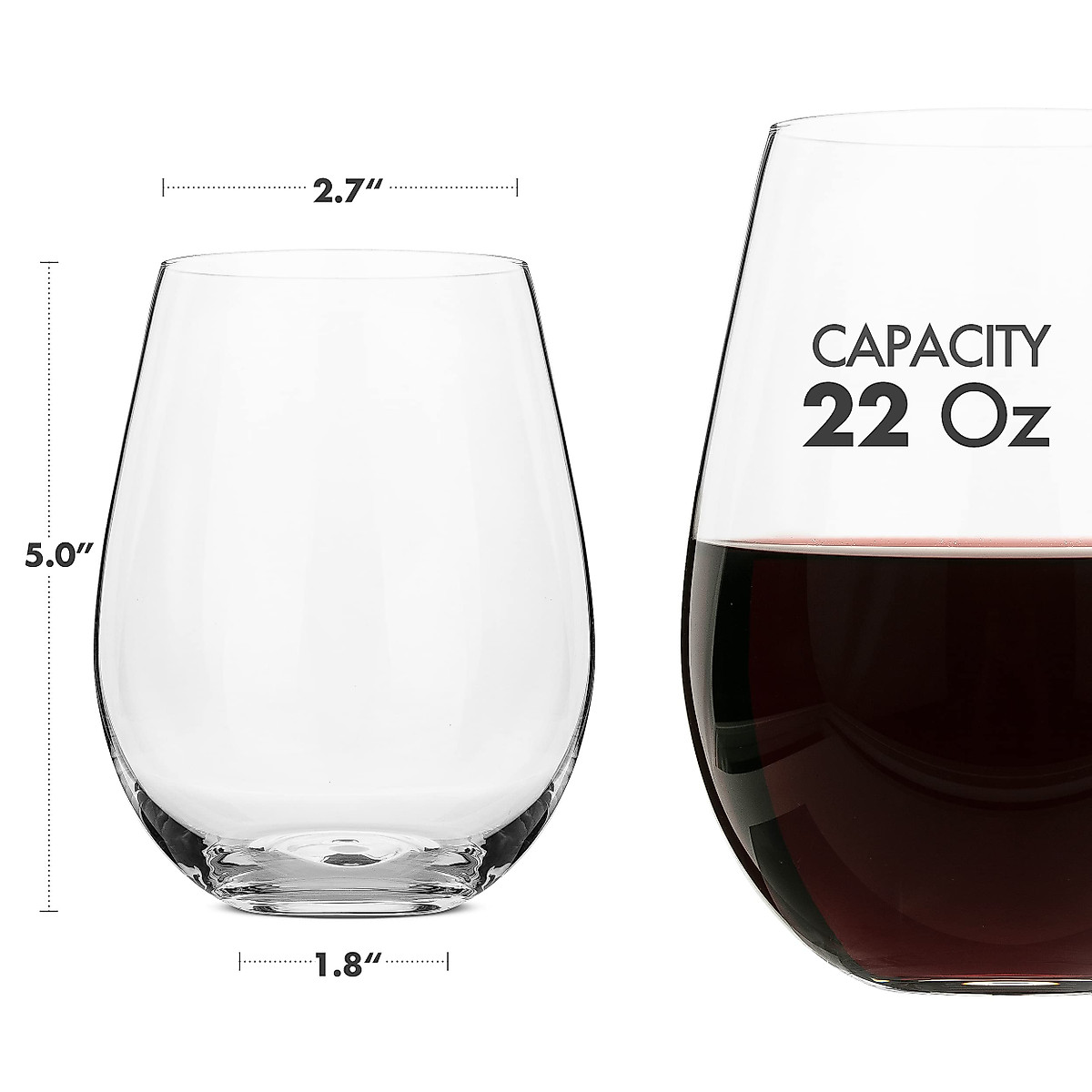 Yaschmo 24.8oz Red Wine Glasses Set of 4, 22oz Stemless Wine Glasses Set of 4, Hand Blown Lead-Free Glass, Ideal Gift Packaging for Wedding,Anniversary, Birthday