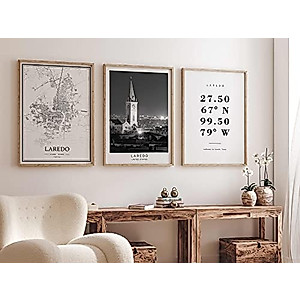 Dear Mapper Laredo United States View Abstract Road Modern Map Art Minimalist Painting Black and White Canvas Line Art Print Poster Art Line Paintings Home Decor (Set of 3 Unframed) (16x24inch)