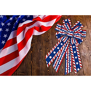 LANGFON 4th of July Fabric Ribbon Patriotic Small Stars Decor Ribbon Strip Burlap Edge Wired Ribbon for Veterans Day Independence Day Gift Wrapping Party Decoration Supplies 10 Yards 2.5 Inch 1 Roll