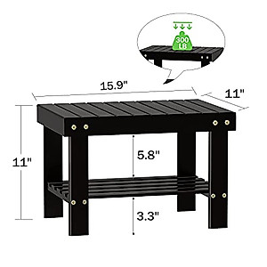 Zhuoyue Wooden Step Stool for Kids Adults Black Small Bamboo Wood Shower Foot Rest Stool Shaving Legs for Bathroom Sink Bed Kitchen