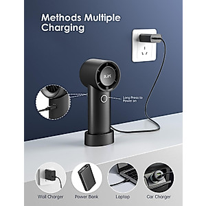 BLBS Handheld Fan, 6000mAh 11Hrs Personal Fan, Small Mini Fan, 4 Speeds Hand Fan, High Speed Cooling Fan, Portable Pocket Fan, USB Rechargeable Turbo Fan for Travel/Outdoor/Home/Office, Black