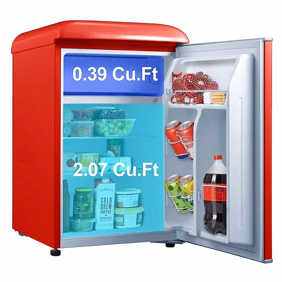 Galanz GLR25MRDR10 Retro Compact Refrigerator, Mini Fridge with Single Doors, Adjustable Mechanical Thermostat with Chiller, Red, 2.5 Cu Ft & GLCMKZ07RDR07 Retro Countertop Microwave Oven